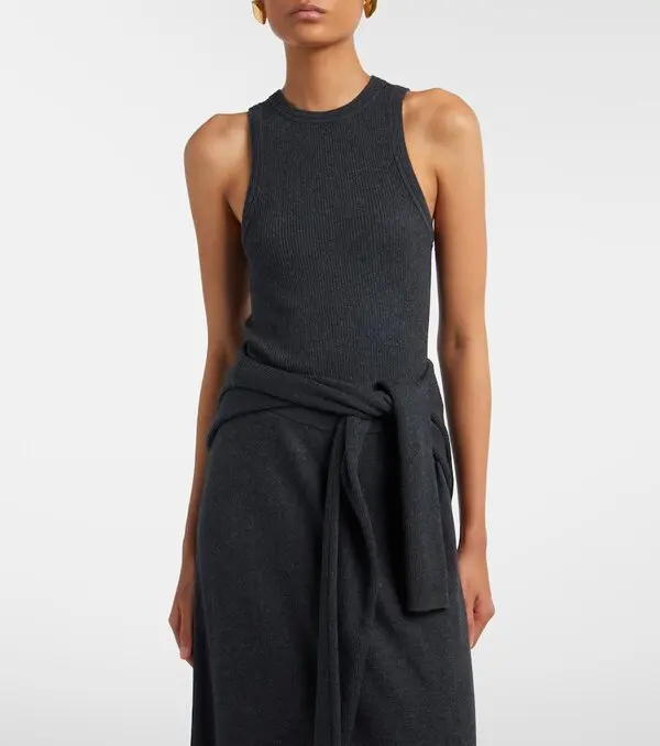 LISA YANG Ribbed-knit Cotton And Cashmere Tank Top - Grey