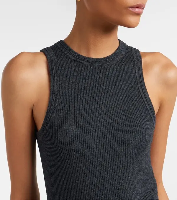 LISA YANG Ribbed-knit Cotton And Cashmere Tank Top - Grey