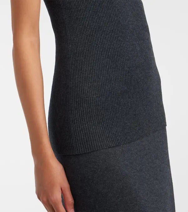 LISA YANG Ribbed-knit Cotton And Cashmere Tank Top - Grey