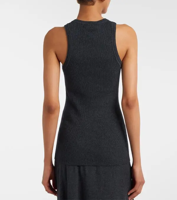 LISA YANG Ribbed-knit Cotton And Cashmere Tank Top - Grey