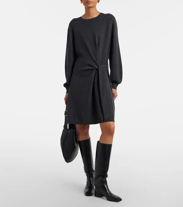 LISA YANG Gabrielle Gathered Cashmere Sweater Dress - Grey