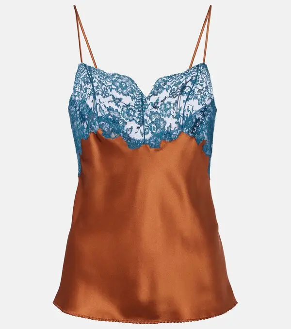 Saint Laurent Lace-trimmed Silk Camisole - Brown