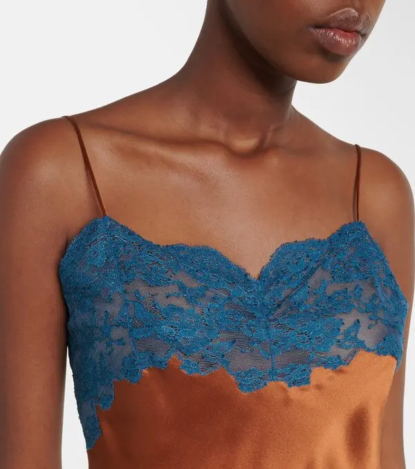 Saint Laurent Lace-trimmed Silk Camisole - Brown