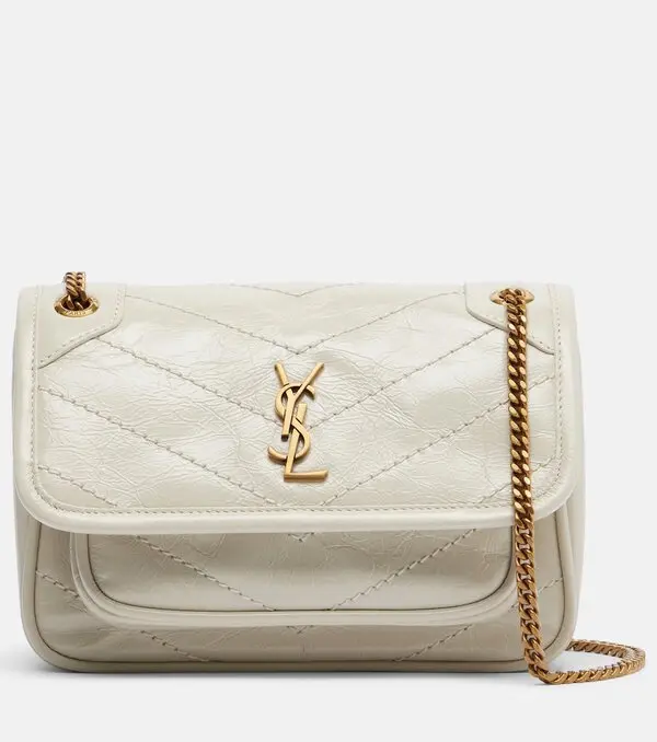 Saint Laurent Niki Cassandre Mini Leather Shoulder Bag - White