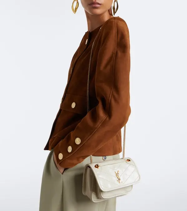 Saint Laurent Niki Cassandre Mini Leather Shoulder Bag - White