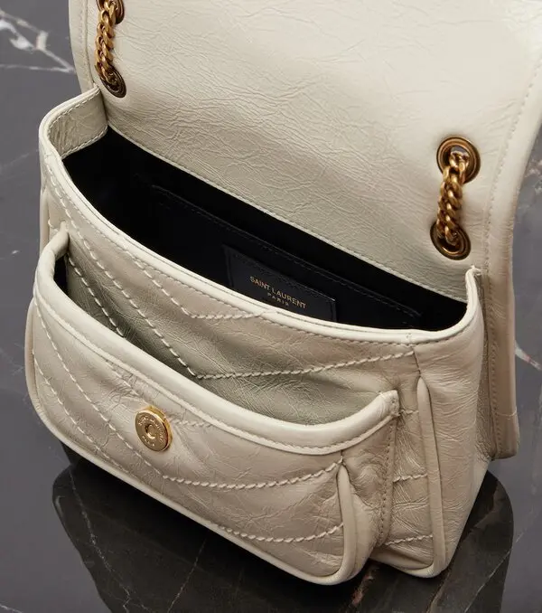 Saint Laurent Niki Cassandre Mini Leather Shoulder Bag - White