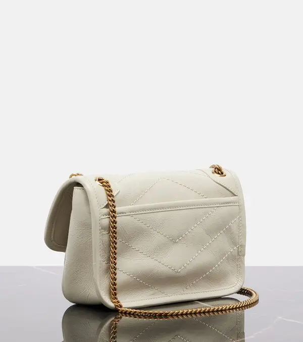 Saint Laurent Niki Cassandre Mini Leather Shoulder Bag - White