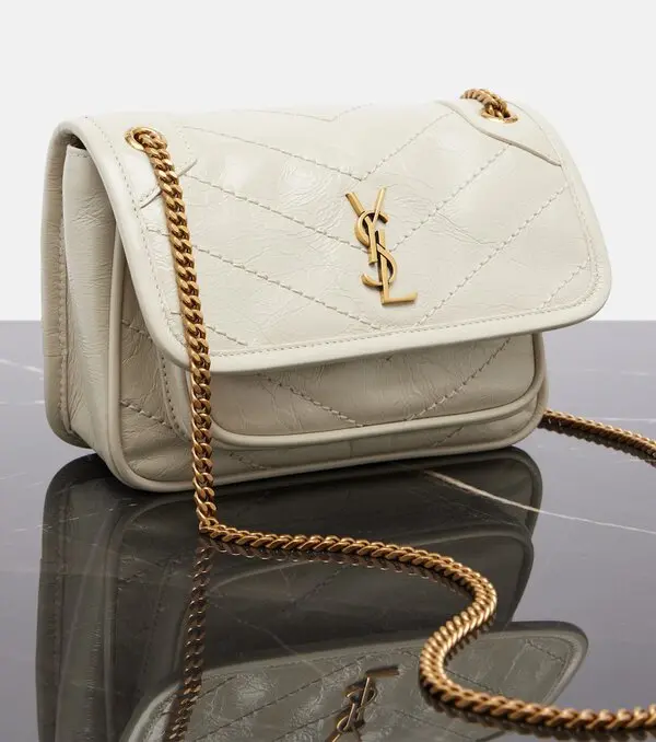 Saint Laurent Niki Cassandre Mini Leather Shoulder Bag - White