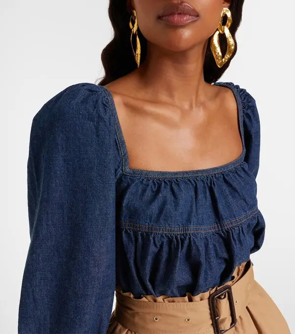 Saint Laurent Gathered Denim Blouse
