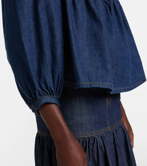Saint Laurent Gathered Denim Blouse
