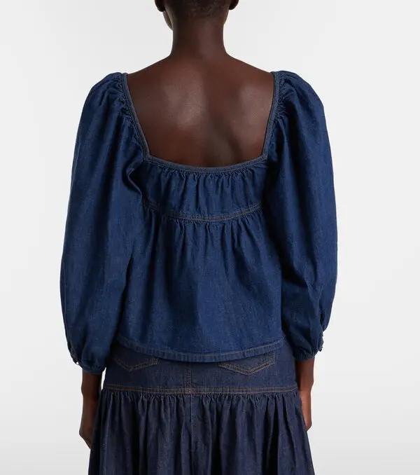 Saint Laurent Gathered Denim Blouse