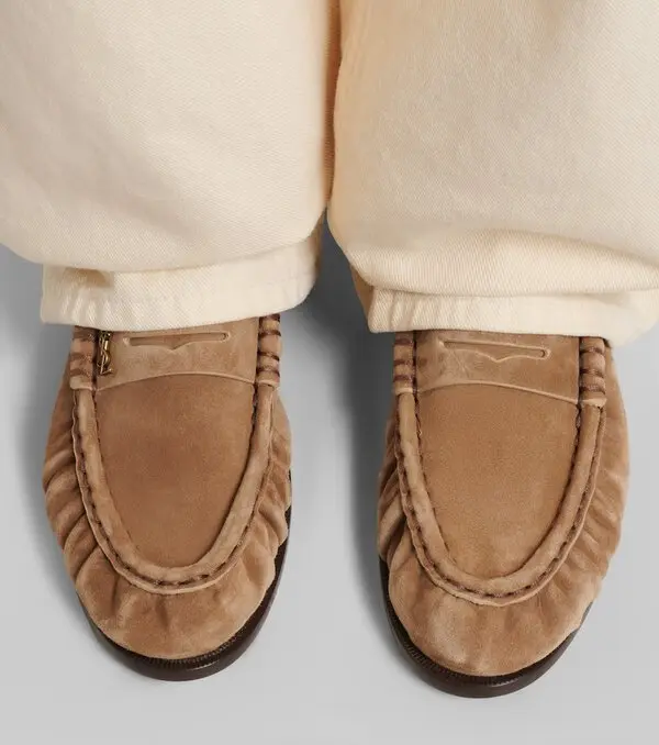 Saint Laurent Le Loafer Suede Penny Loafers - Beige