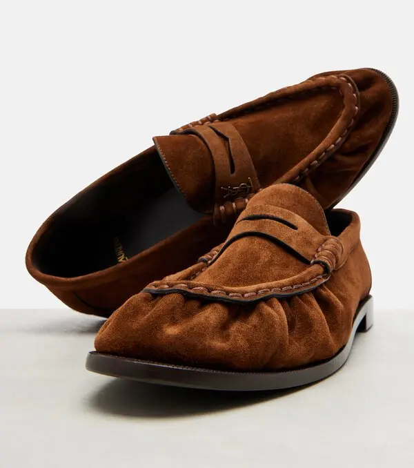 Saint Laurent Le Loafer Suede Penny Loafers - Brown