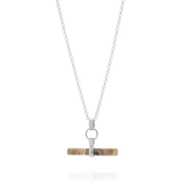 NELLOU JEWELLERY Sterling Silver Labradorite T-bar Necklace - Silver/grey