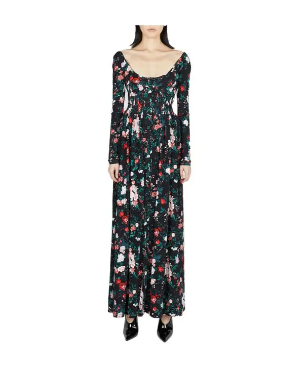 Rabanne Rose-print Ruched Maxi Dress - Black