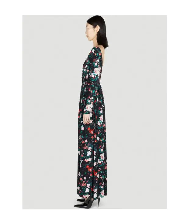 Rabanne Rose-print Ruched Maxi Dress