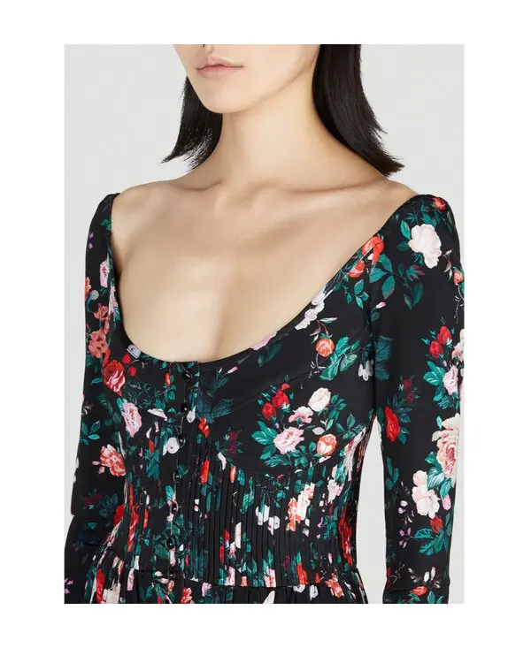 Rabanne Rose-print Ruched Maxi Dress