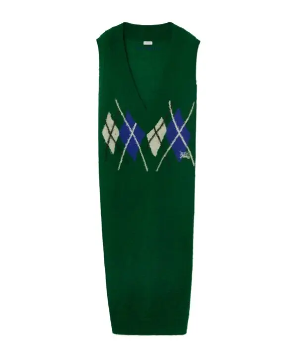 Burberry Argyle Intarsia V-neck Maxi Dress - Blue