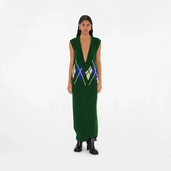 Burberry Argyle Intarsia V-neck Maxi Dress - Blue