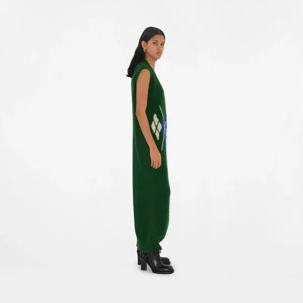 Burberry Argyle Intarsia V-neck Maxi Dress - Blue
