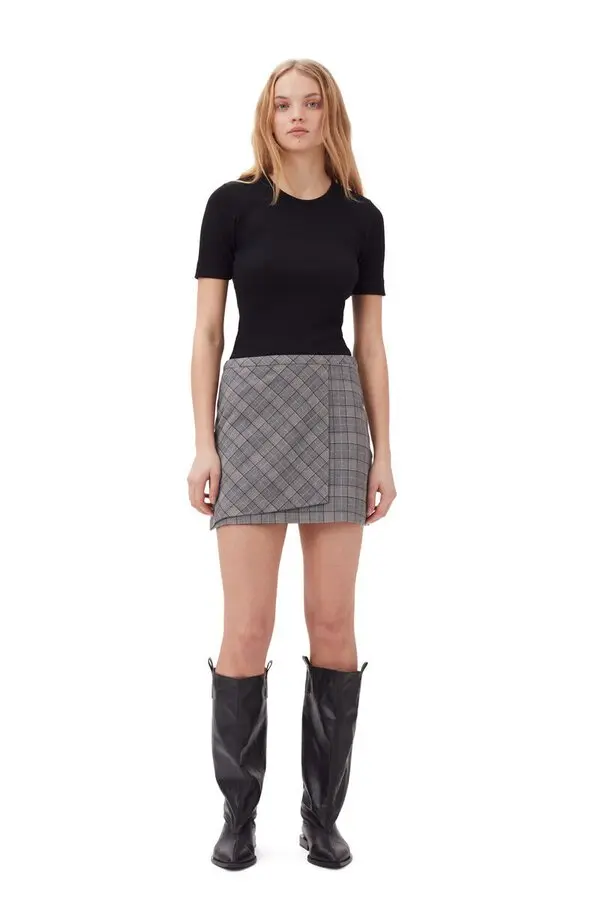 GANNI Checked Wool Miniskirt
