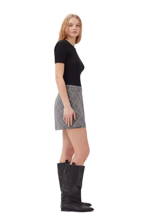 GANNI Checked Wool Miniskirt