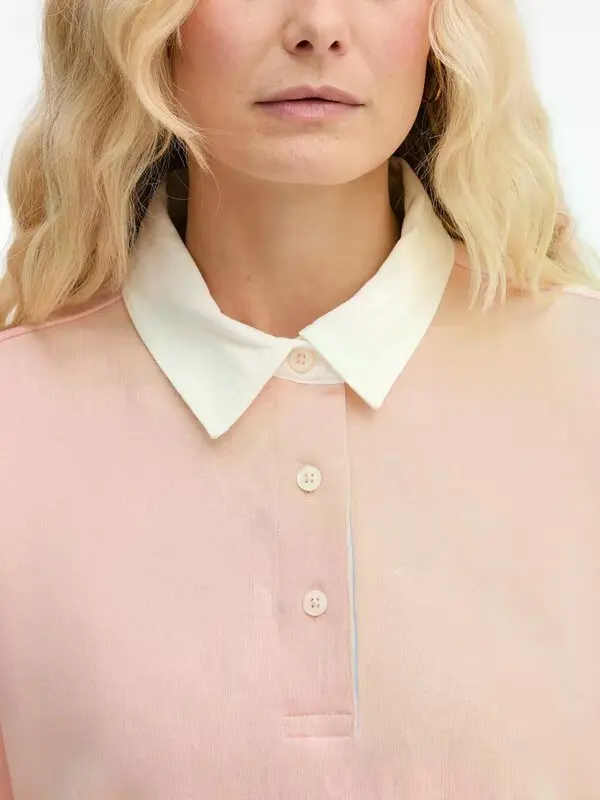 Gant Long Sleeve Polo Top With Contrast Collar - Pink