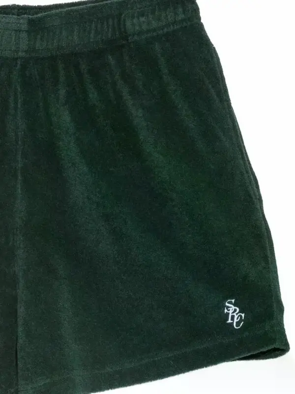 SPORTY & RICH Logo-embroidered Terrycloth Shorts - Green