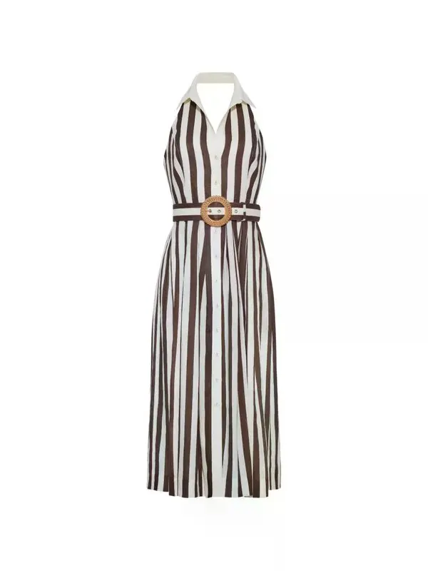Cara Cara Quentin Midi Striped Belted Dress - Brown