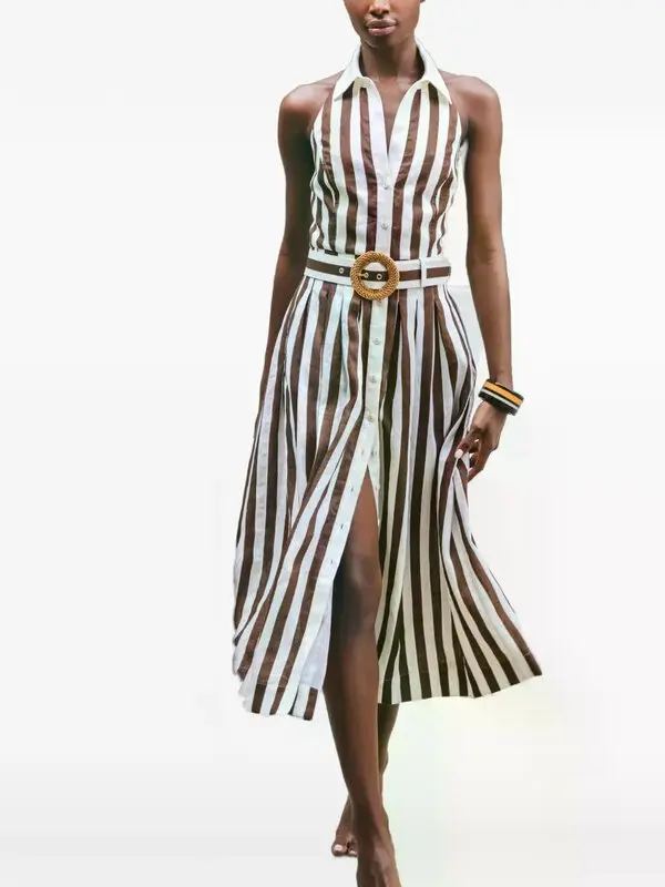 Cara Cara Quentin Midi Striped Belted Dress - Brown