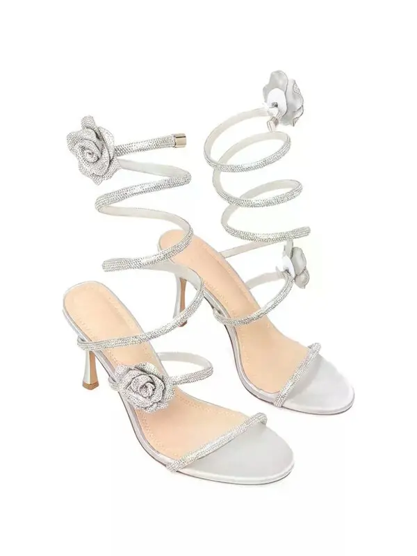 TWENTY FOURHAITCH Crystal-embellished Floral-appliqué Stiletto Sandals - Silver