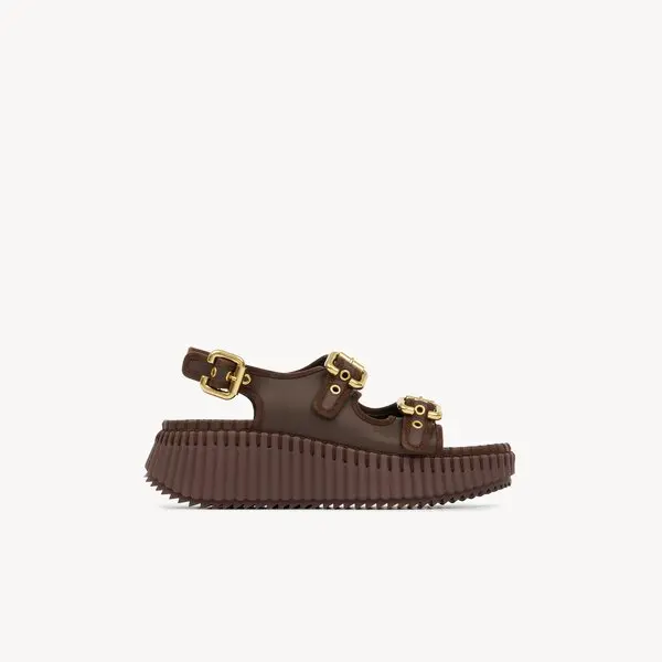 Chloé Nama Wedge Sandals With Paddington Buckles - Chocolate