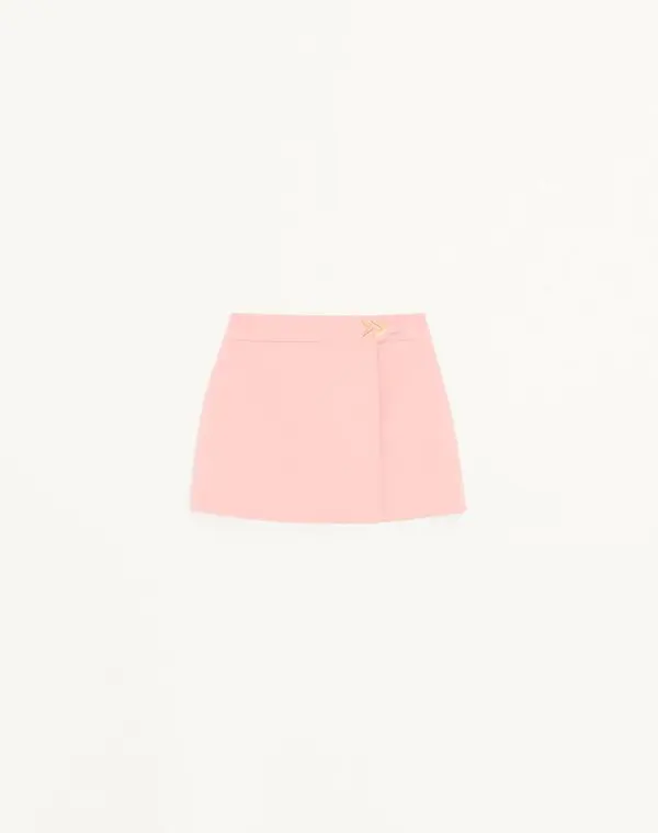 Valentino Garavani Mini Wrap Skirt In Wool Crepe With Double Vgold Detail - Pink