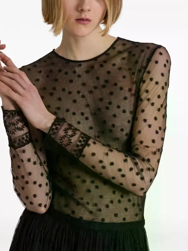 Alberta Ferretti Polka Dot Sheer Mesh Top
