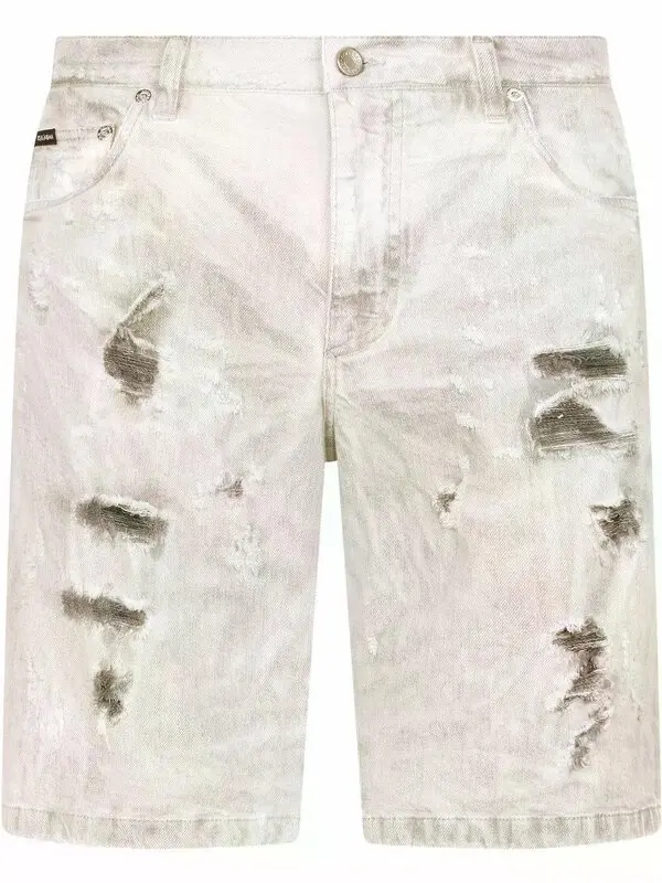 Dolce & Gabbana Ripped Detail Denim Shorts - Grey