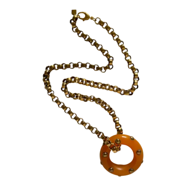 SCCOLLECTION Riley Necklace With Studded Disk Charm - Orange
