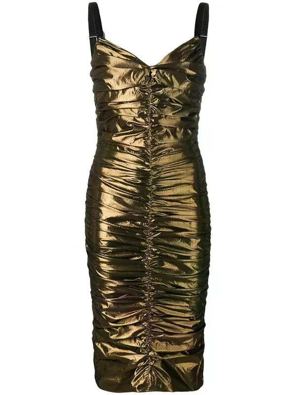 Dolce & Gabbana Lamé Ruched Sweetheart Neckline Midi Dress