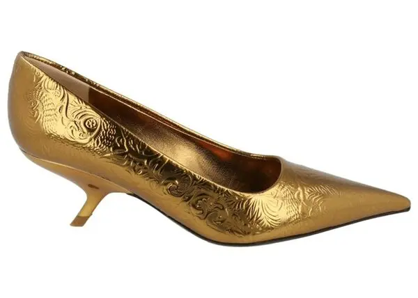 FERRAGAMO Eva Embossed Floral Pumps - Gold