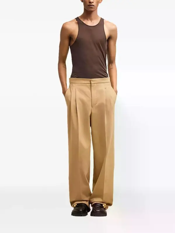 AMI Paris Beige Cotton Wide-leg Trousers