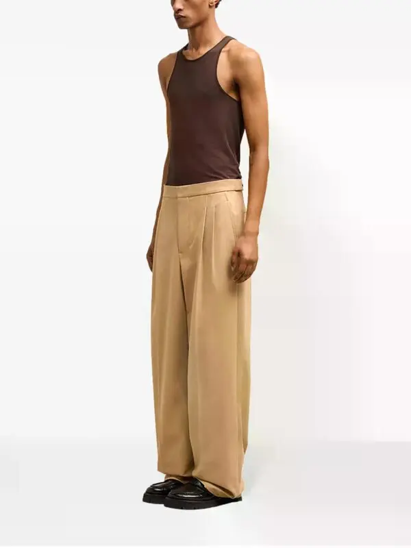 AMI Paris Beige Cotton Wide-leg Trousers