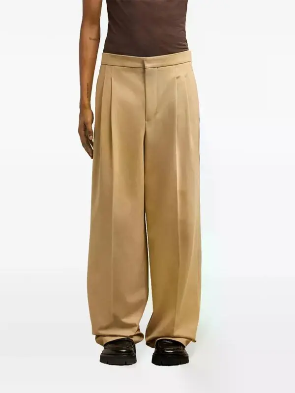 AMI Paris Beige Cotton Wide-leg Trousers