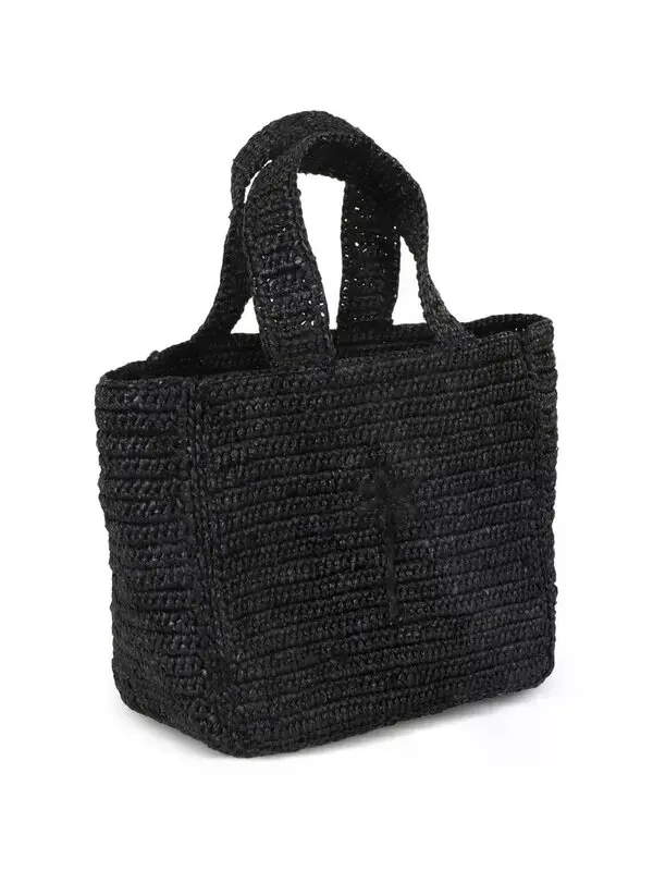 Manebí Embroidered Raffia Tote Bag - Black