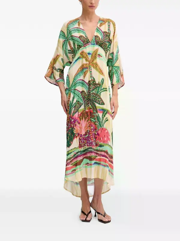 Lola Casademunt Printed Maxi Dress With Beaded Trim - Neutrals