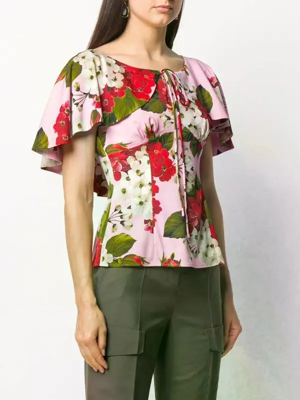 Dolce & Gabbana Floral Print Silk Blend Blouse