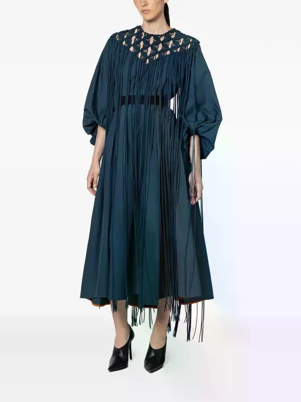 ROKSANDA Macramé Yoke Fringed Midi Dress