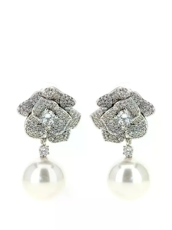 SELF-PORTRAIT Crystal-embellished Flower Earrings - Silver