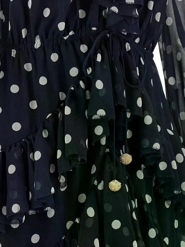 SELF-PORTRAIT Polka-dot Ruffled Asymmetric Dress