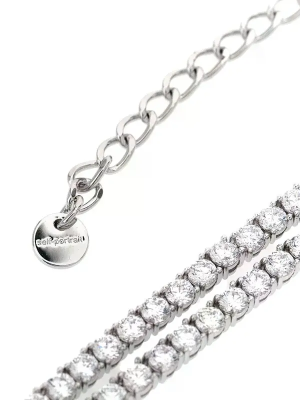 SELF-PORTRAIT Double Crystal Bow Necklace - Silver
