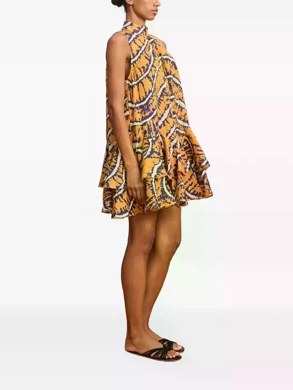 ALEMAIS Alemas Tiered Ruffle Abstract Print Mini Dress