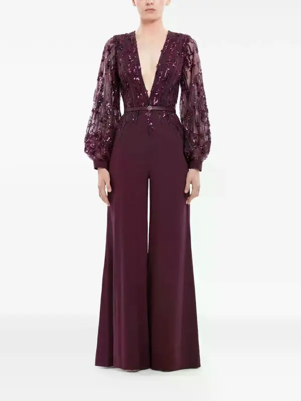 SAIID KOBEISY Embellished V-neck Belted Jumpsuit